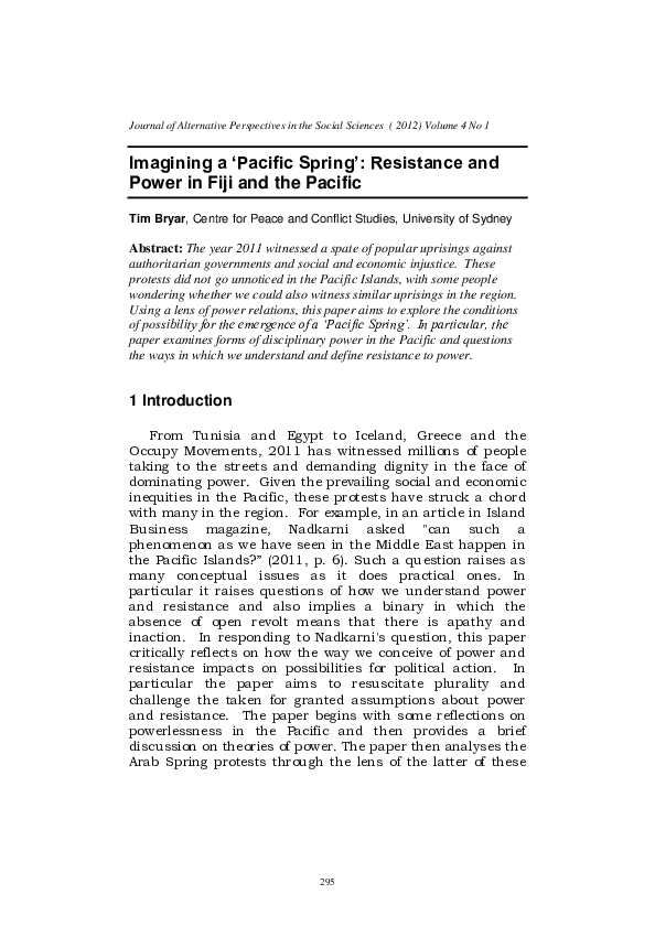 (PDF) Imagining a 'Pacific Spring': Resistance and Power in Fiji and ...