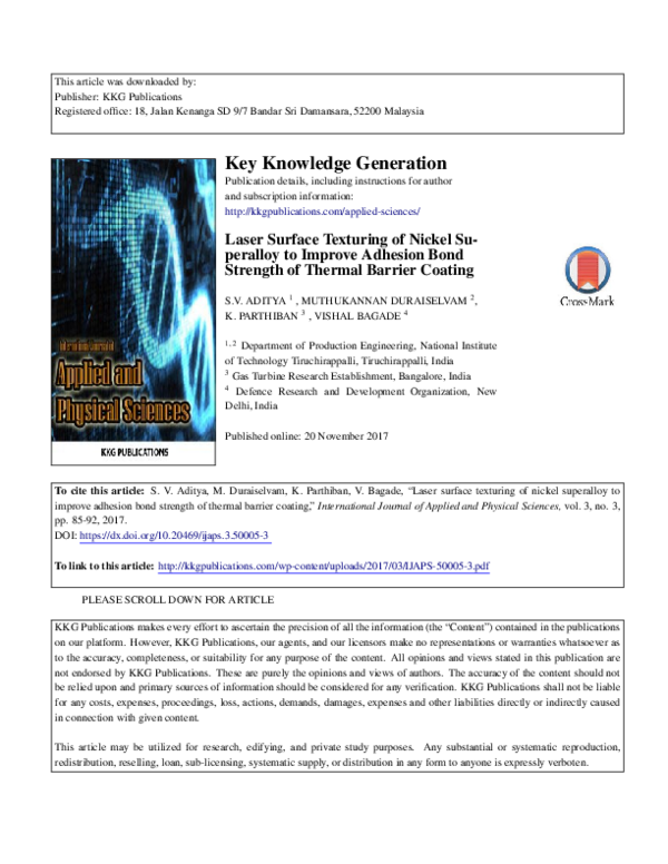 Pdf Laser Surface Texturing Of Nickel Su Peralloy To Improve Adhesion Bond Strength Of