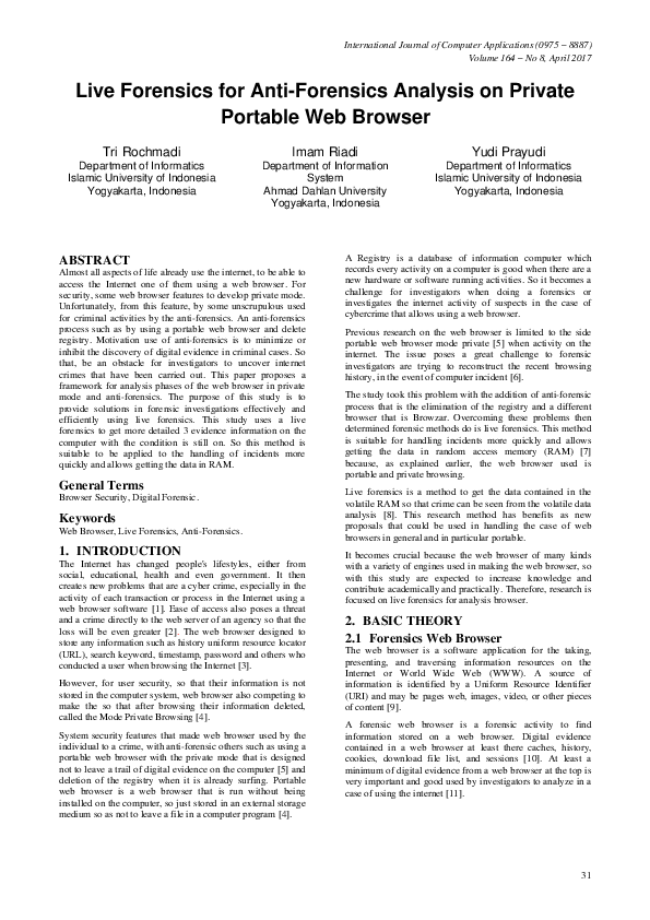 (PDF) Live Forensics for Anti-Forensics Analysis on Private Portable Web Browser