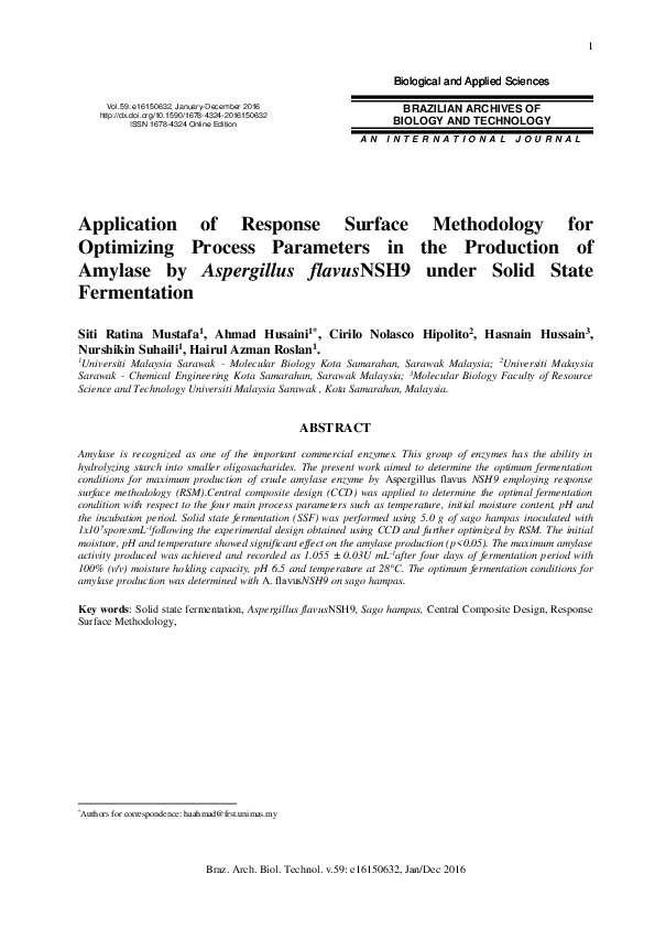 (PDF) BRAZILIAN ARCHIVES OF BIOLOGY AND TECHNOLOGY Application of Response Surface Methodology ...