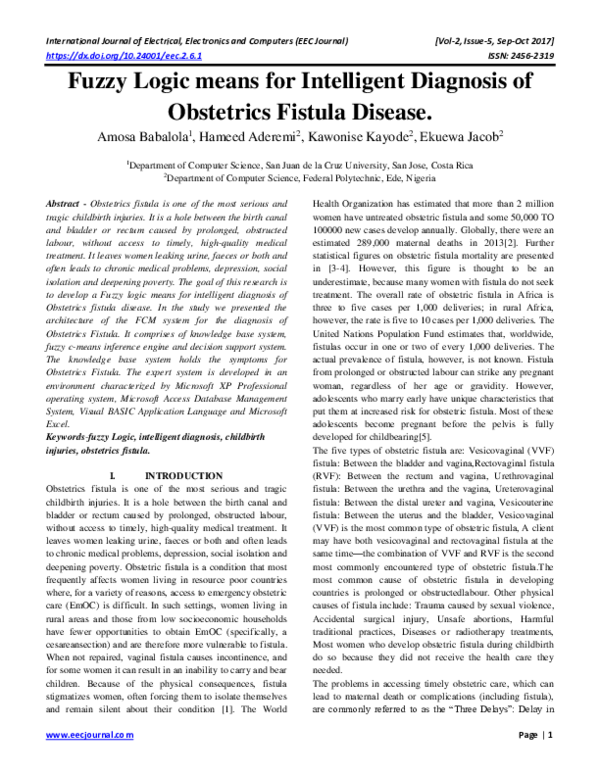 (PDF) Fuzzy Logic means for Intelligent Diagnosis of Obstetrics Fistula ...