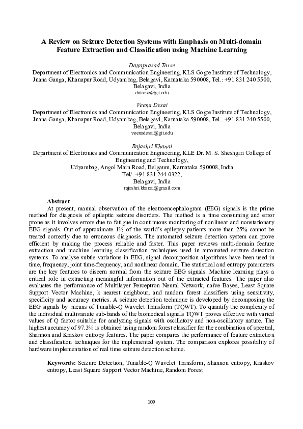 Pdf A Review On Seizure Detection Systems With Emphasis On Multi Domain Feature Extraction And