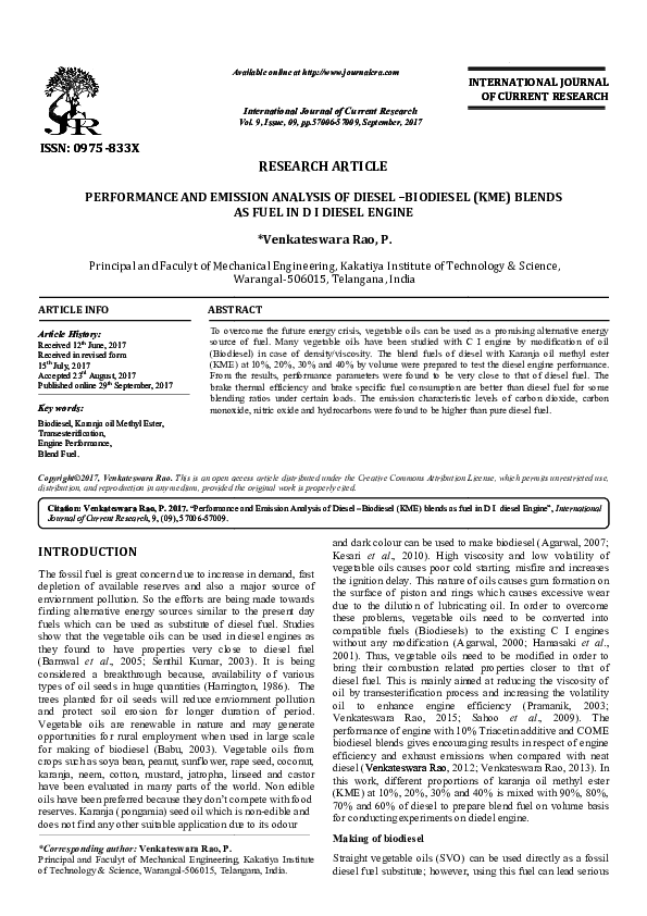 Pdf Performance And Emission Analysis Of Diesel