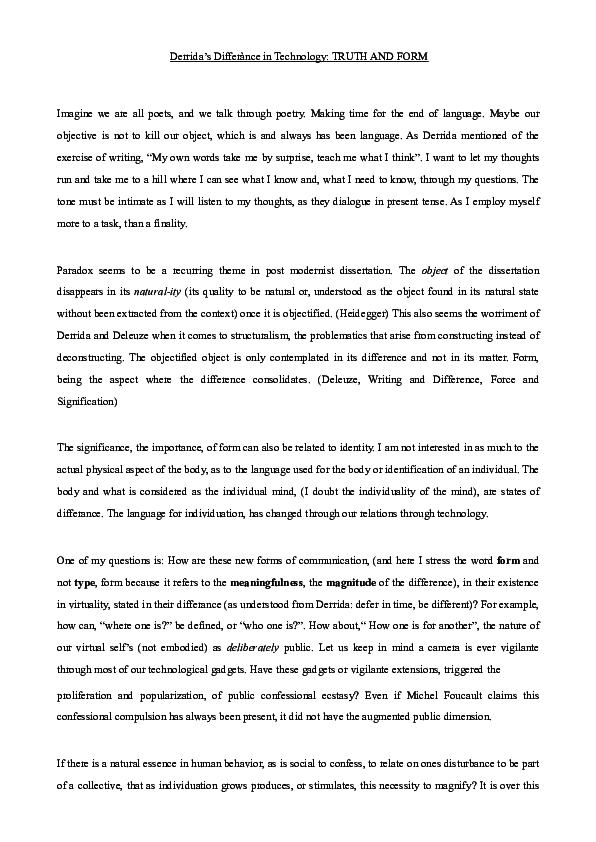 (PDF) Derrida's Differànce in Technology; Truth and Form