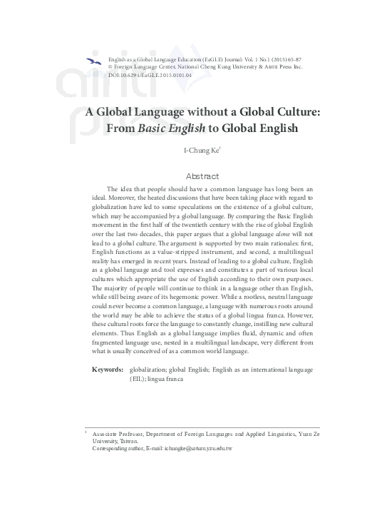 (PDF) A Global Language without a Global Culture: From Basic English to ...