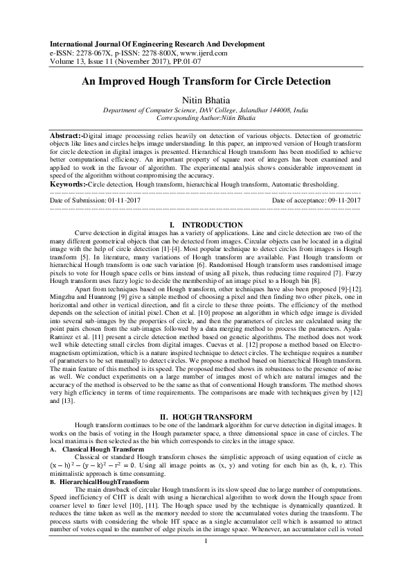 (PDF) An Improved Hough Transform for Circle Detection