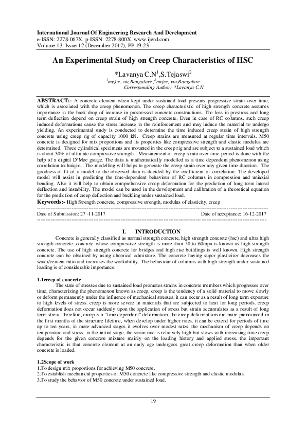 (PDF) An Experimental Study on Creep Characteristics of HSC