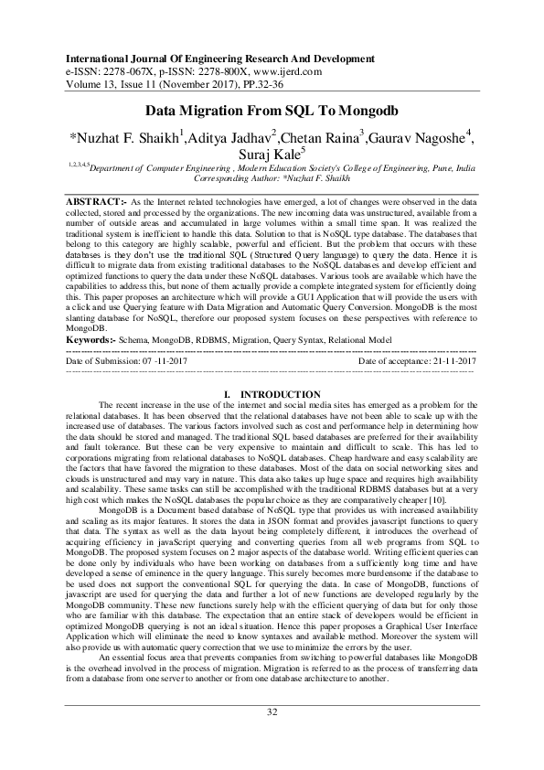 Pdf Data Migration From Sql To Mongodb