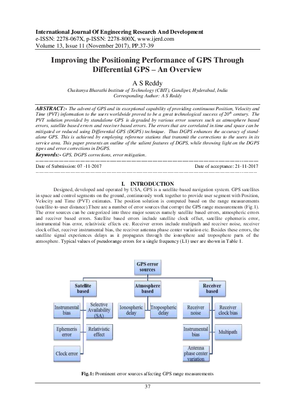 (PDF) Improving the Positioning Performance of GPS Through Differential ...