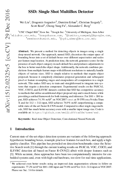 (PDF) SSD: Single Shot MultiBox Detector