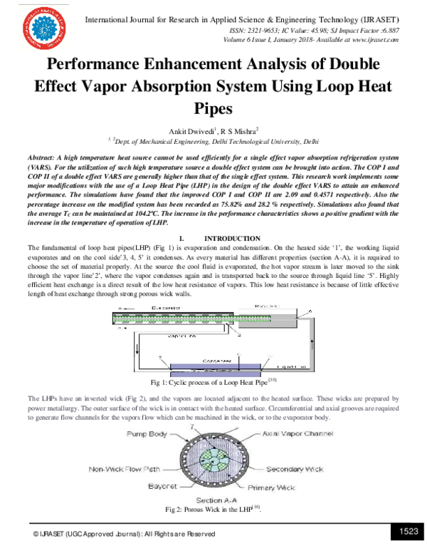 Pdf Performance Enhancement Analysis Of Double Effect Vapor Absorption System Using Loop Heat