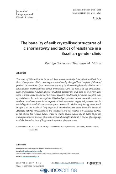 (PDF) The banality of evil : crystallised structures of cisnormativity ...