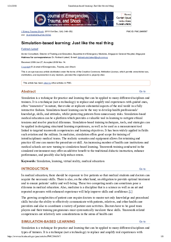 (PDF) Simulation­based learning: Just like the real thing
