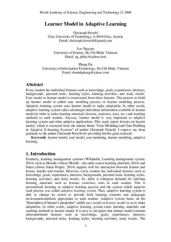 (PDF) Learner Model in Adaptive Learning