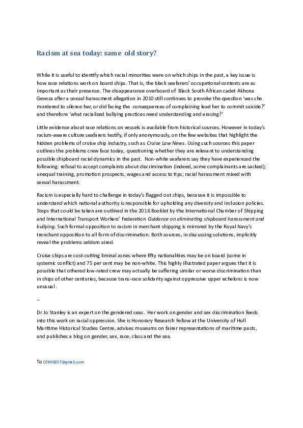 (DOC) Racism at sea today: same old story?