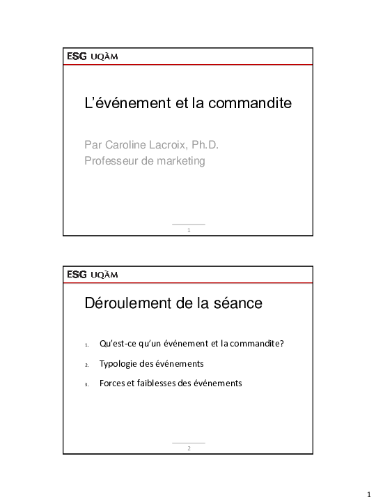 (PDF) L'événement et la commandite Déroulement de la séance