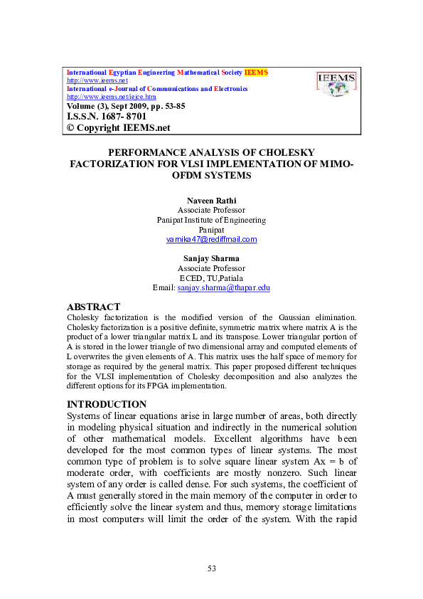 Pdf Performance Analysis Of Cholesky Factorization For Vlsi