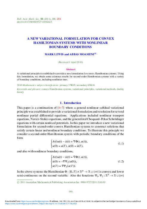 (PDF) A new variational formulation for convex Hamiltonian systems with non-linear boundary ...