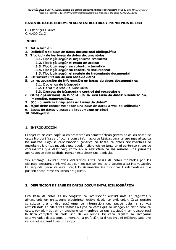 (PDF) BASES DE DATOS DOCUMENTALES: ESTRUCTURA Y PRINCIPIOS DE USO