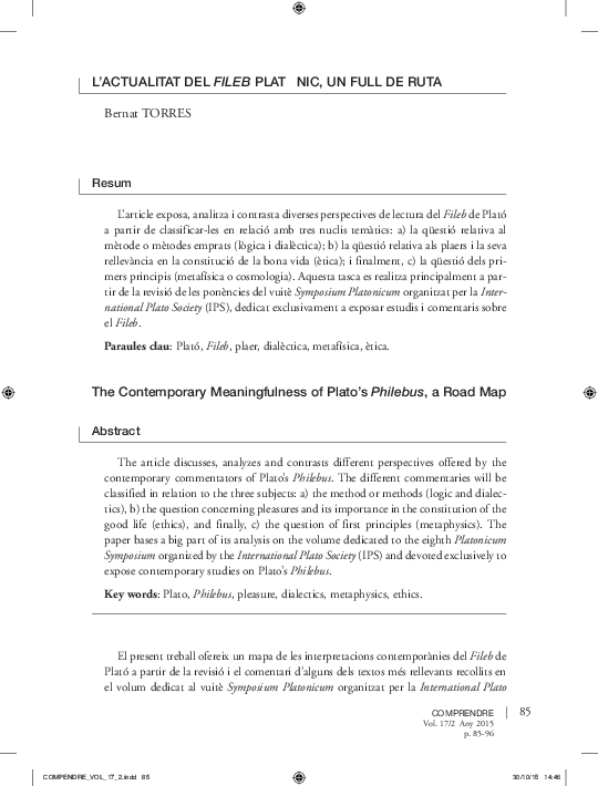 (PDF) Reading Plato's Philebus today, a raod map/ L’ACTUALITAT DEL ...