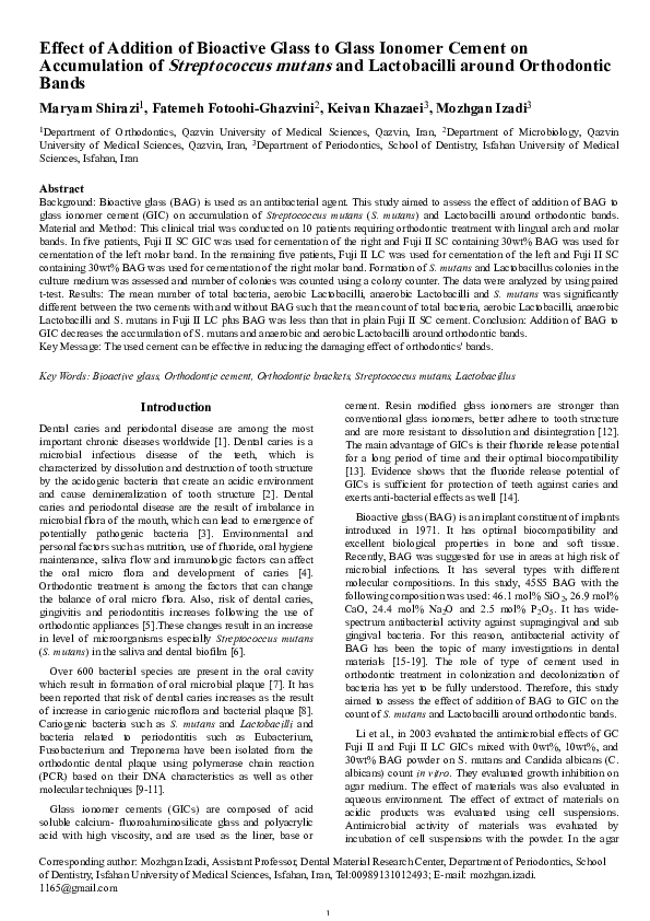 (PDF) Effect of Addition of Bioactive Glass to Glass Ionomer Cement on ...