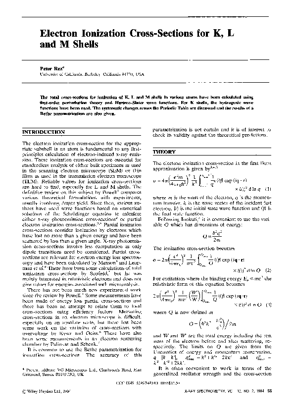 (PDF) Electron ionization cross-sections for K, L and M shells
