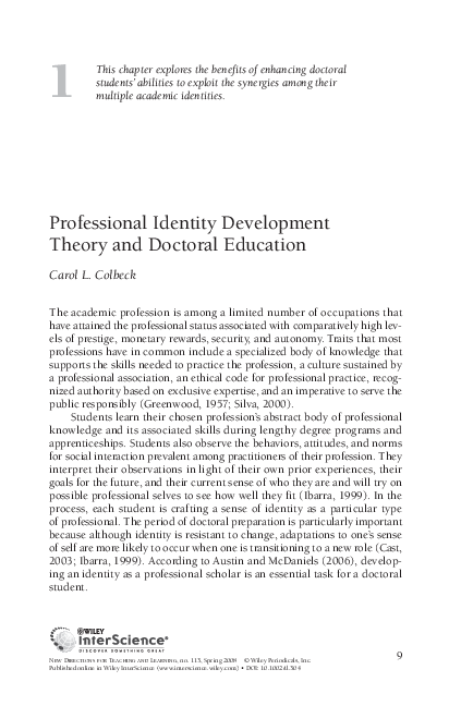 (PDF) Professional Identity Development Theory and Doctoral Education