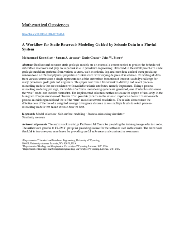 Pdf A Workflow For Static Reservoir Modeling Guided By Seismic Data