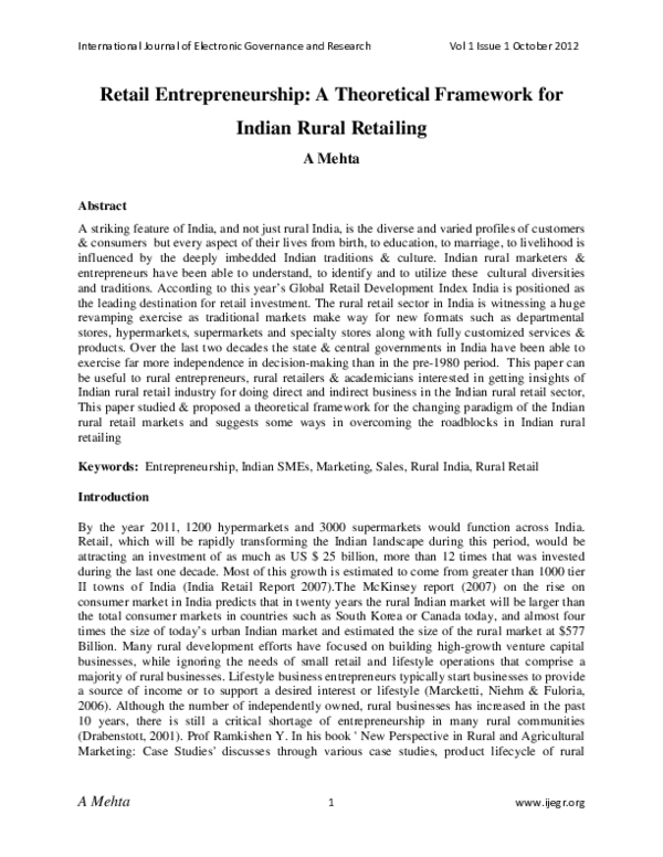 (PDF) Retail Entrepreneurship: A Theoretical Framework for Indian Rural ...