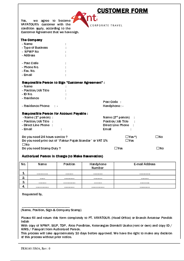 (DOC) DRAFT CUSTOMER FORM | Rere Agustia Manorek - Academia.edu