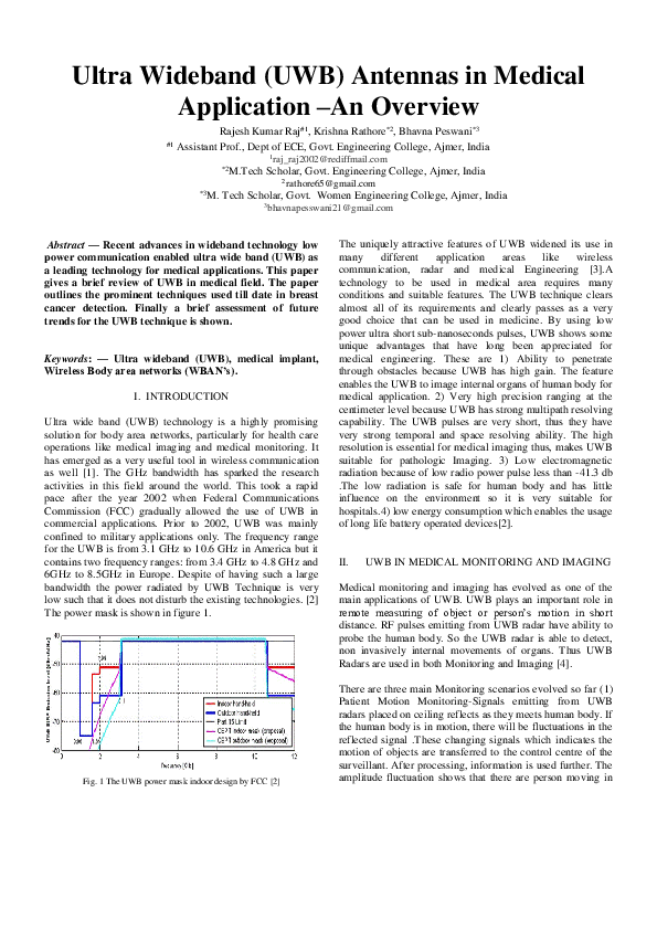(DOC) Ultra Wideband (UWB) Antennas in Medical Application –An Overview
