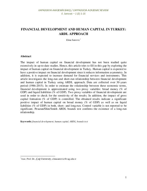 (PDF) Impact of Human Capital on Turkey's Finance