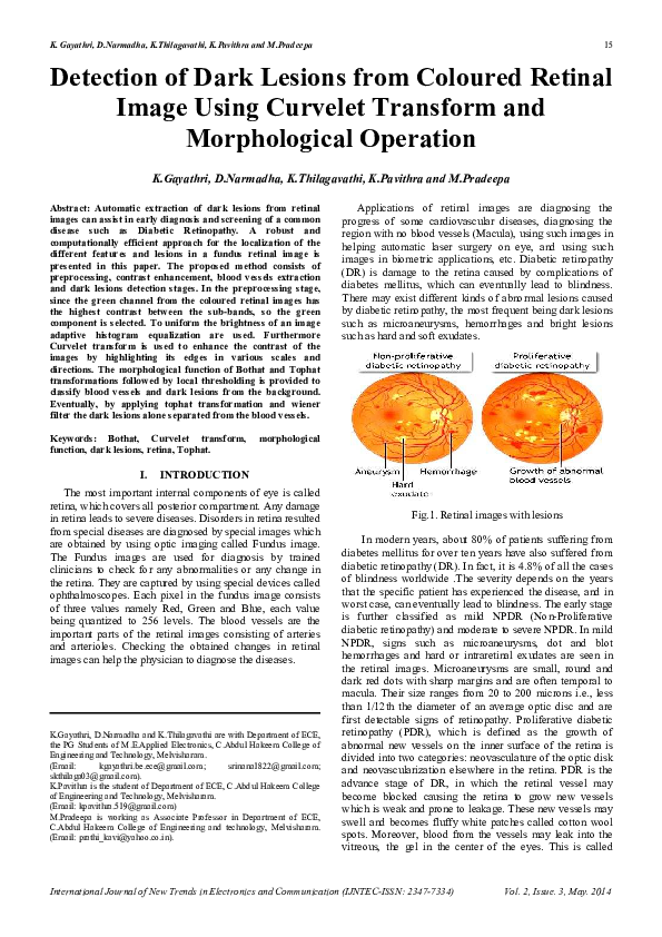 Pdf Detection Of Dark Lesions From Coloured Retinal Image Using Curvelet Transform And