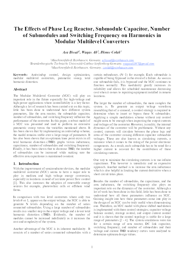 (PDF) The Effects of Phase Leg Reactor, Submodule Capacitor, Number of Submodules and Switching ...