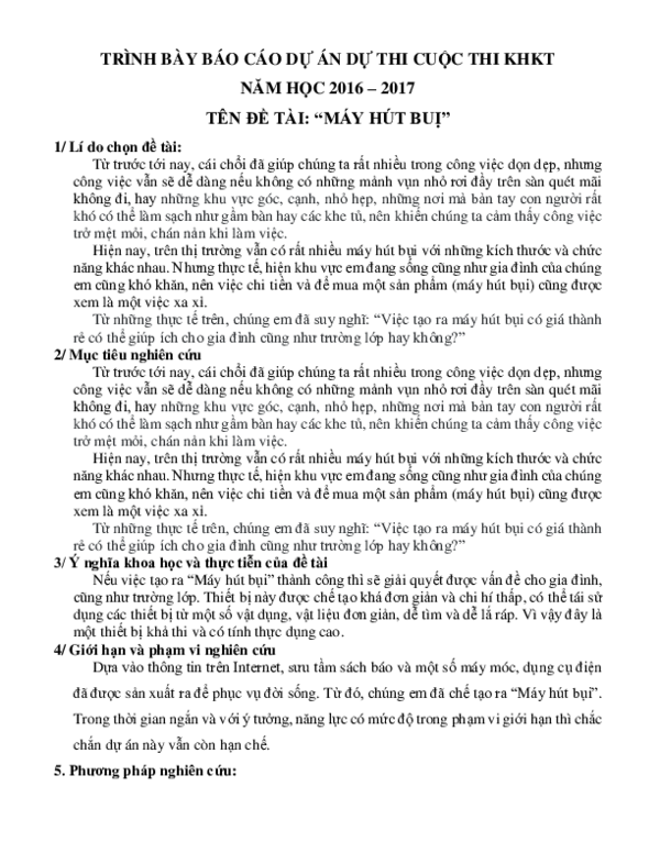 (DOC) TRÌNH BÀY BÁO CÁO D ÁN D THI CU C THI KHKT | Huynh Dung - Academia.edu