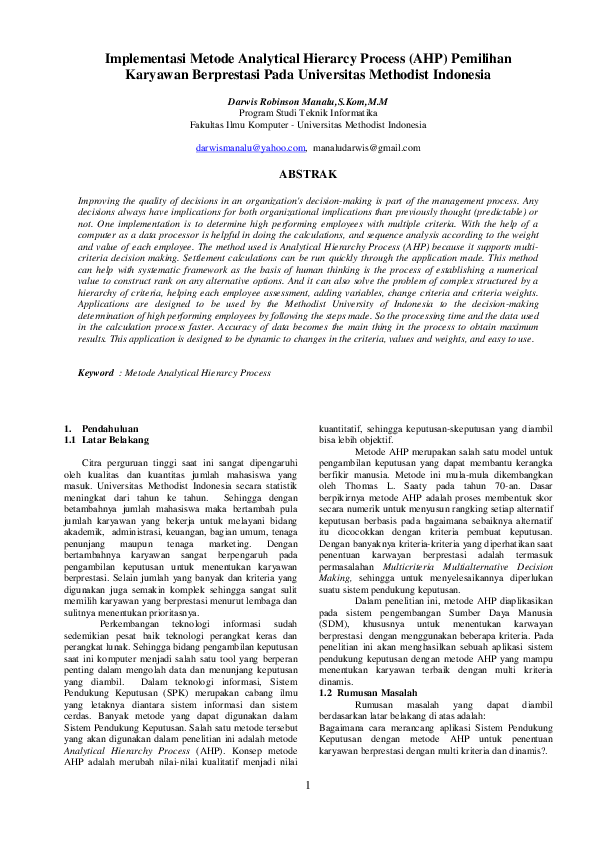 (PDF) Implementasi Metode Analytical Hierarcy Process (AHP) Pemilihan ...