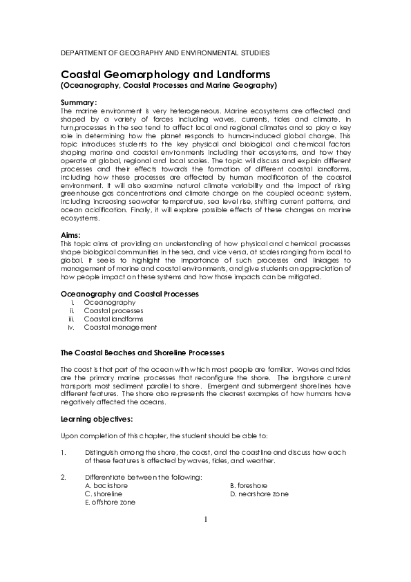 (PDF) DEPARTMENT OF GEOGRAPHY AND ENVIRONMENTAL STUDIES Coastal ...