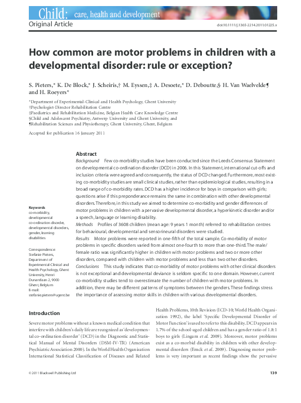 (PDF) How common are motor problems in children with a developmental ...