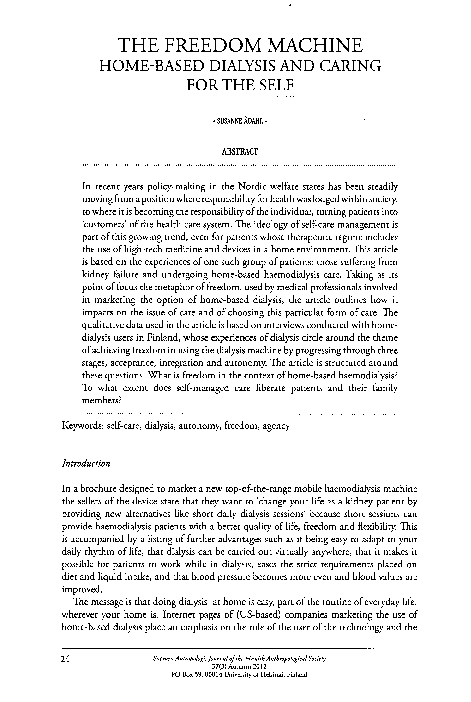 (PDF) The Freedom Machine: Home-based dialysis and caring for the Self ...