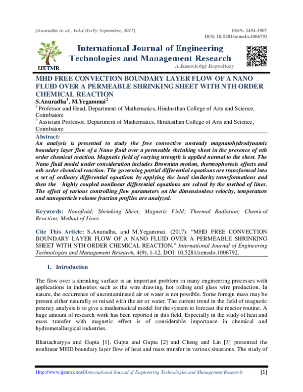 Pdf Mhd Free Convection Boundary Layer Flow Of A Nano Fluid Over A