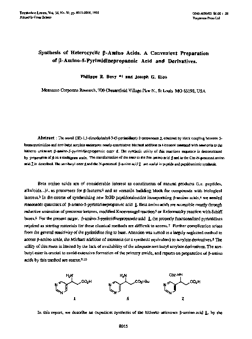 (PDF) Synthesis of heterocyclic β-amino acids. A convenient preparation ...
