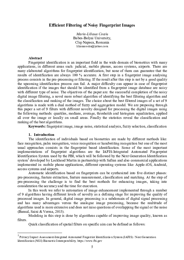 (PDF) Noisy Fingerprint Image Filtering Methods