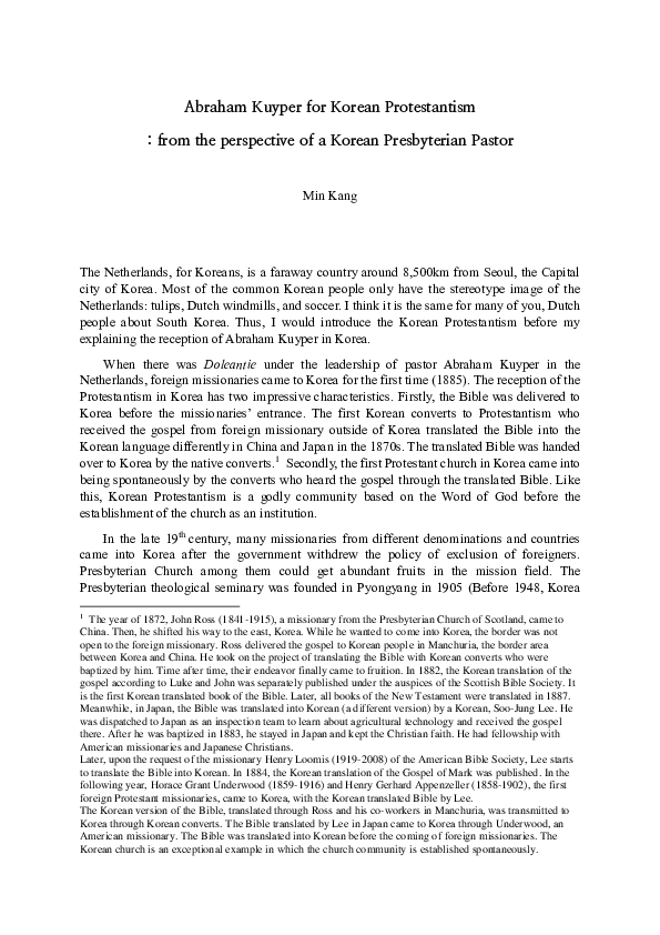 (PDF) Abraham Kuyper for Korean Protestantism : from the perspective of ...