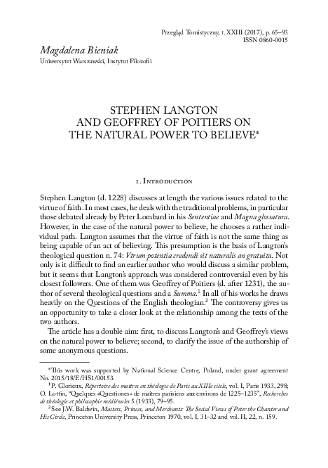 (PDF) STEPHEN LANGTON AND GEOFFREY OF POITIERS ON THE NATURAL POWER TO ...