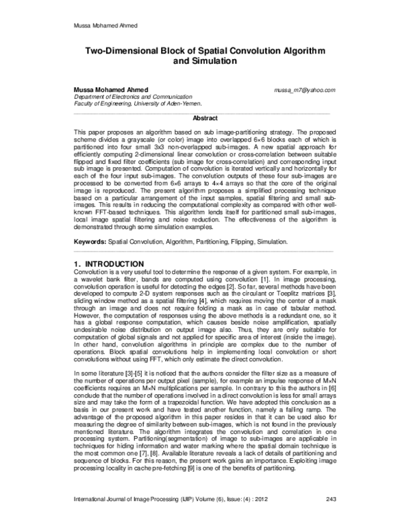 Pdf Two Dimensional Block Of Spatial Convolution Algorithm And Simulation
