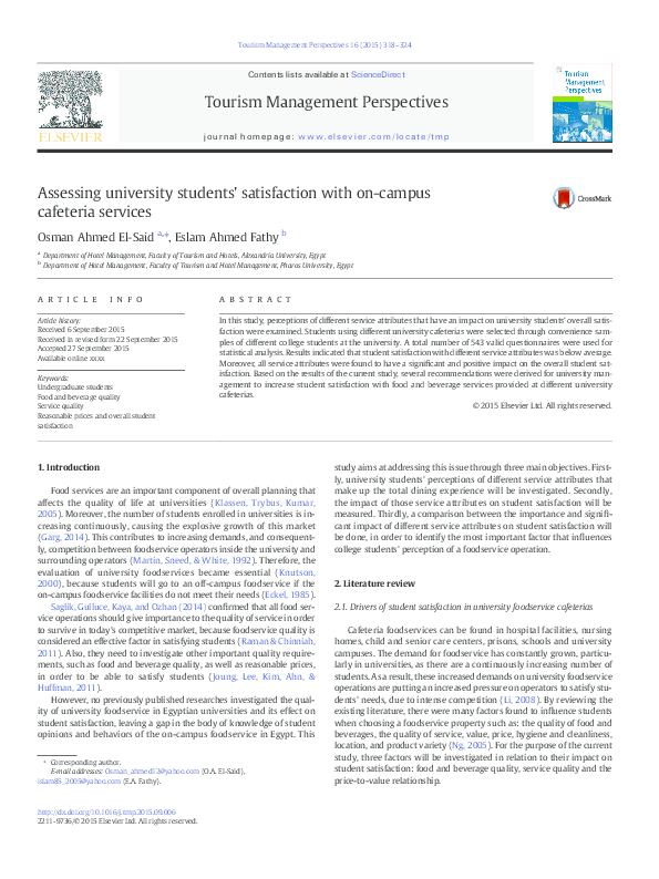 Pdf Assessing University Students Satisfaction With On Campus