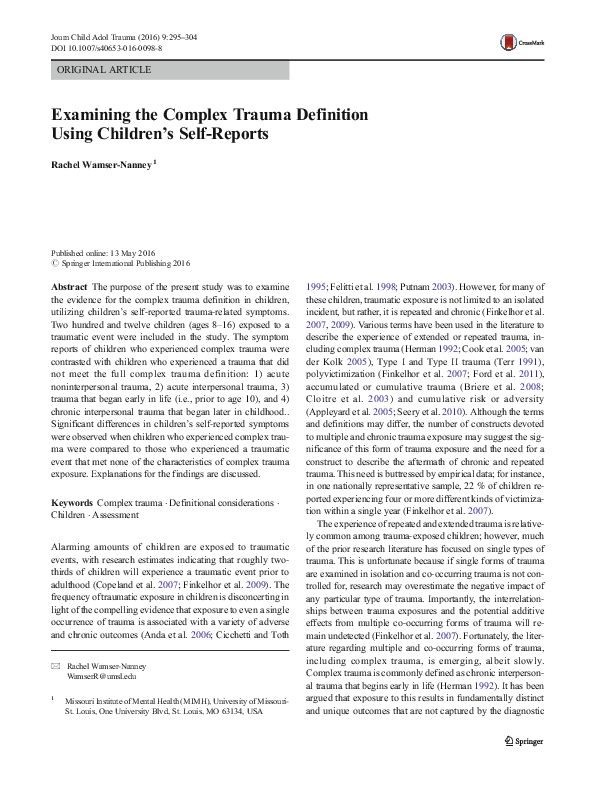 (PDF) Examining the Complex Trauma Definition Using Children's Self-Reports