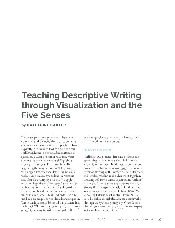 (PDF) Teaching Descriptive Writing through Visualization and the Five ...