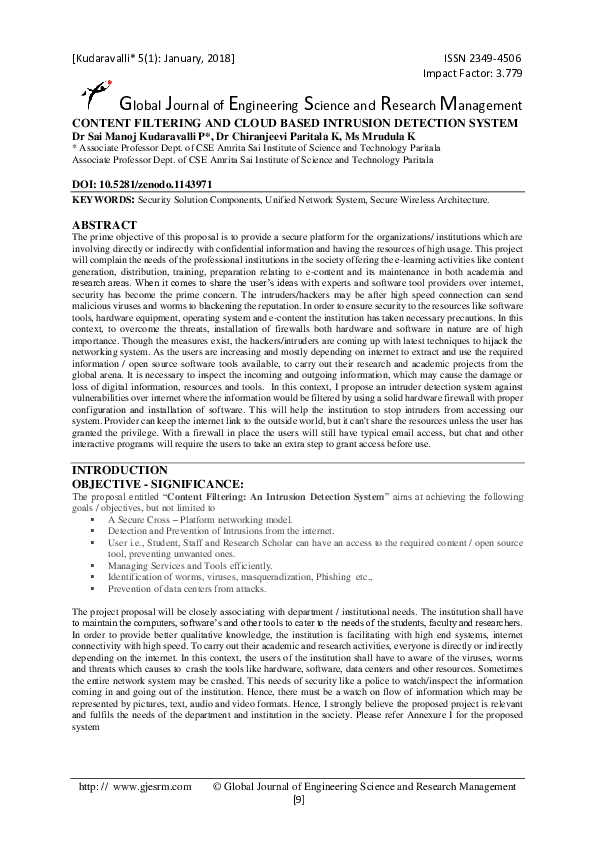 (PDF) CONTENT FILTERING AND CLOUD BASED INTRUSION DETECTION SYSTEM