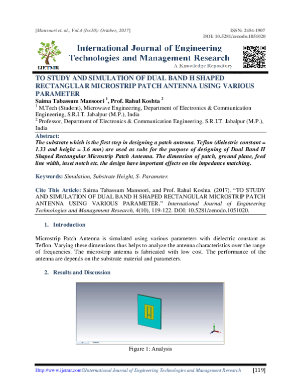 (PDF) TO STUDY AND SIMULATION OF DUAL BAND H SHAPED RECTANGULAR ...